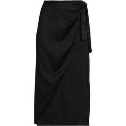 LANDS' END Satin-Wickelrock in Midi-L&auml;nge, Damen,  Schwarz, Polyester, by Lands' End