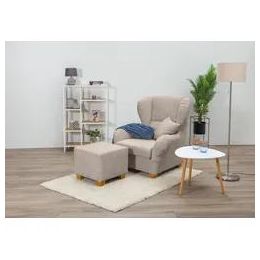 Ohrensessel Home Affaire "Oliver, B: 92 cm, Sitzh&ouml;he: 41 cm", grau (taupe), B:92cm H:103cm T:93cm, 100%Polyester, Sessel, Ohrensessel, 1 Zierkissen