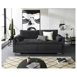 Schlafsofa OTTO HOME "Berlin, B: 218 cm, Liegel. 160x198 cm", schwarz, B:218cm H:97cm T:96cm, Microfaser PRIMABELLE (100% Polyester);Struktur fein (100% Polyester);Samtoptik (100% Polyester), Sofas, Schlafsofa, Bettfunktion, Bettkasten & 2 Zierkissen, Dauerschlafsofa mit Boxspring