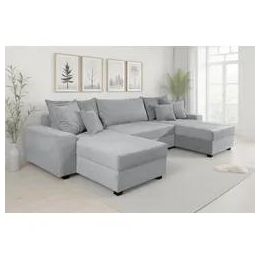 Wohnlandschaft OTTO HOME "Alexa U-Form, B: 313 cm", silbergrau, B:313cm H:42cm T:161cm, 100%Polyester, Sofas, Wohnlandschaft, Bettfunktion, Bettkasten & 4 Zierkissen, Federkern