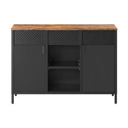 Boxxx Kommode, Braun, Schwarz, Metall, Kunststoff, 3 F&auml;cher, 1 Schublade(n) Schubladen, 110x76x40 cm, stehend, Wohnzimmer, Kommoden & Sideboards, Kommoden
