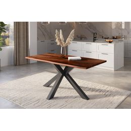 Baumkantentisch POLLY / nussbaumfarben / 160x85 / Spider-Gestell Schwarz