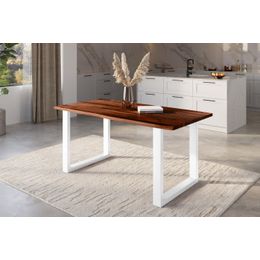 Baumkantentisch POLLY / nussbaumfarben / 160x85 / U-Gestell Wei&szlig;