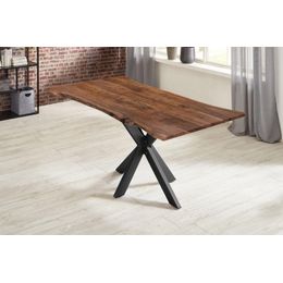 Baumkantentisch HELENE / nussbaumfarben / 300x100 / Spider-Gestell Schwarz