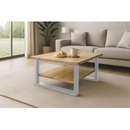 Couchtisch PATRICK / Eiche naturfarben ge&ouml;lt / 90x90 / U-Gestell Silber