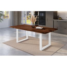 Baumkantentisch NICK / nussbaumfarben / 180x90 / U-Gestell Wei&szlig;