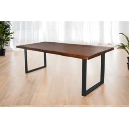 Baumkantentisch CALI Mango 280 / Mango honigfarben / 280x100 / U-Gestell Schwarz