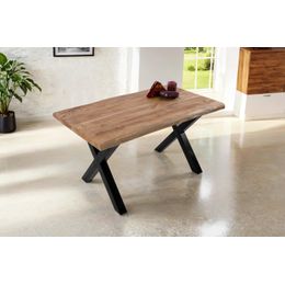 Baumkantentisch CALI Mango 120 / Mango roughfarben / 120x80 / X-Gestell Schwarz