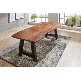 Baumkantentisch ADELAIDE 240 / nussbaumfarben / 240x100 / A-Gestell Schwarz