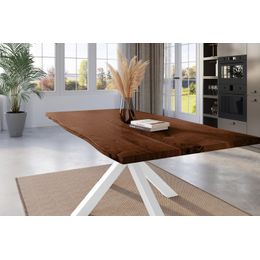 Baumkantentisch KALEA 200 / nussbaumfarben / 200x100 / Spider-Gestell Wei&szlig;