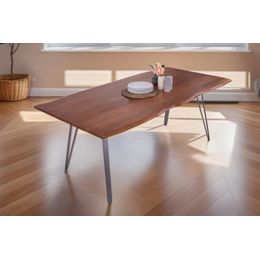 Baumkantentisch CELIA 180 / nussbaumfarben / 180x90 / Hairpin-Gestell Silber