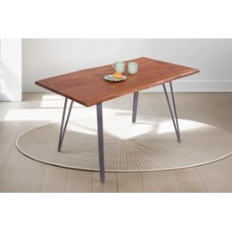 Baumkantentisch CELIA 160 / nussbaumfarben / 160x85 / Hairpin-Gestell Silber