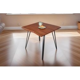 Baumkantentisch CELIA / nussbaumfarben / 80x90 / Hairpin-Gestell Schwarz