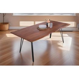 Baumkantentisch CELIA 200 / nussbaumfarben / 200x100 / Hairpin-Gestell Schwarz