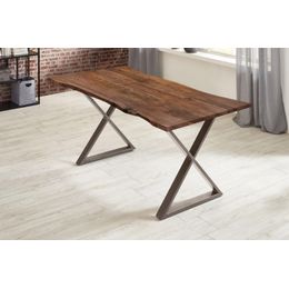 Baumkantentisch KASIMIR / nussbaumfarben / 260x100 / X-Gestell Edelstahl