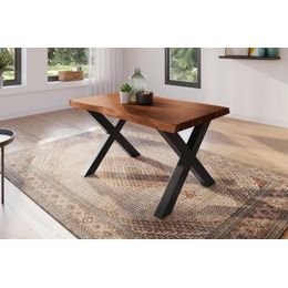 Baumkantentisch ATLAS 120 / Akazie nussbaumfarben / 120x80 / X-Gestell Schwarz