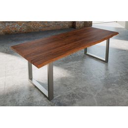 Baumkantentisch LAUREN / nougatfarben / 240x100 / U-Gestell Silber