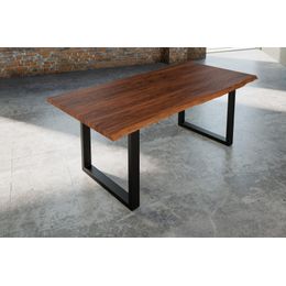 Baumkantentisch LAUREN / nougatfarben / 200x100 / U-Gestell Schwarz