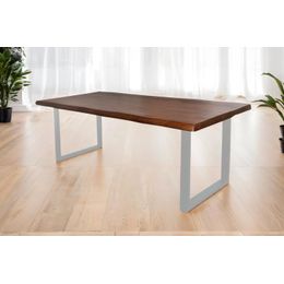 Baumkantentisch CALI Mango 280 / Mango honigfarben / 280x100 / U-Gestell Silber