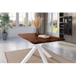 Baumkantentisch KALEA 160 / nussbaumfarben / 160x85 / Spider-Gestell Wei&szlig;
