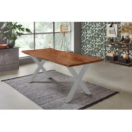 Baumkantentisch FREDERIK / nussbaumfarben / 280x100 / X-Gestell Silber