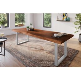 Baumkantentisch ATLAS 280 / Akazie nussbaumfarben / 280x100 / U-Gestell Silber