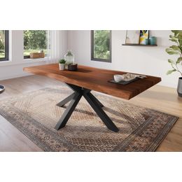Baumkantentisch ATLAS 200 / Akazie nussbaumfarben / 200x100 / Spider-Gestell Schwarz