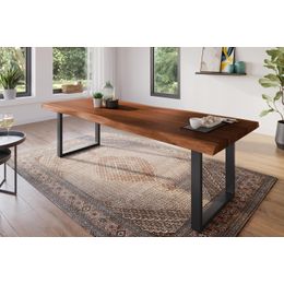 Baumkantentisch ATLAS 280 / Akazie nussbaumfarben / 280x100 / U-Gestell Schwarz