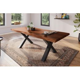 Baumkantentisch ATLAS / Akazie nussbaumfarben / 240x100 / X-Gestell Schwarz