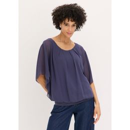 bonprix Chiffonbluse mit Untertop, blau, Gr.52, festliche Chiffonbluse mit Fledermaus&auml;rmeln und elastischem Bund
