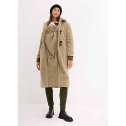 bonprix 3-in-1 Umstandsmantel mit Trageeinsatz aus Teddyfleece, gr&uuml;n, Gr.52, Flauschiger Teddymantel f&uuml;r die Schwangerschaft und danach