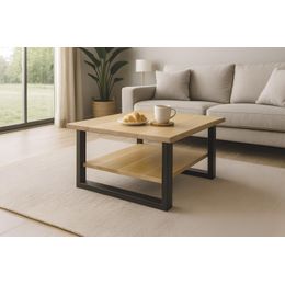 Couchtisch PATRICK 90 / Eiche naturfarben ge&ouml;lt / 90x90 / U-Gestell Schwarz