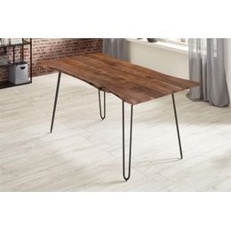 Baumkantentisch HANNAH / nussbaumfarben / 220x100 / Hairpin-Gestell Schwarz