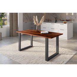 Baumkantentisch POLLY / nussbaumfarben / 160x85 / U-Gestell Schwarz