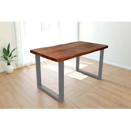 Baumkantentisch CALI Mango 160 / Mango honigfarben / 160x85 / U-Gestell Silber