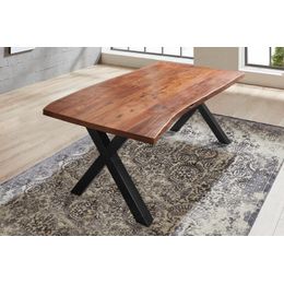 Baumkantentisch XANTEN / nussbaumfarben / 180x90 / X-Gestell Schwarz