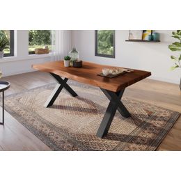 Baumkantentisch ATLAS 160 / Akazie nussbaumfarben / 160x85 / X-Gestell Schwarz