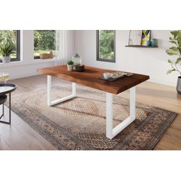 Baumkantentisch ATLAS 160 / Akazie nussbaumfarben / 160x85 / U-Gestell Wei&szlig;