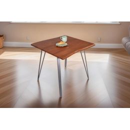 Baumkantentisch CELIA / nussbaumfarben / 80x90 / Hairpin-Gestell Silber