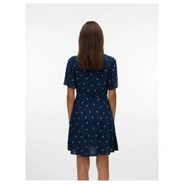 V&eacute;ro Moda Minikleid VERO MODA "VMALBA SS SHORT DRESS WVN NOOS", Damen, Gr. S, N-Gr, blau (navy blazer aop:lemons), Web, Obermaterial: 100% Viskose, bedruckt, slim fit kurz, V-Ausschnitt, Kleider Minikleid, Viskose, slim fit