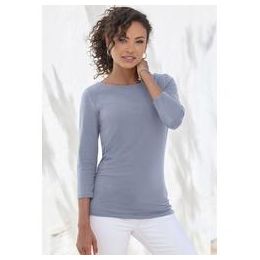 3/4-Arm-Shirt Lascana, Damen, Gr. 48/50, blau (hellblau, creme), Single Jersey, Obermaterial: 50% Baumwolle, 45% Modal (TENCELTM), 5% Elasthan, unifarben, Basic, bequem, U-Boot-Ausschnitt, Shirts 3/4-Arm-Shirt, aus elastischer Baumwoll-Modal-Qualit&auml;t