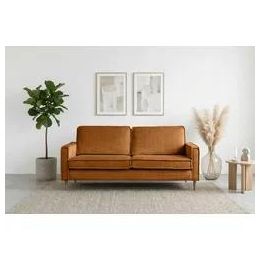 3-Sitzer Home Affaire "Pinto Skandi, 206 cm, Chenille, Struktur", brick rot, B:208cm H:89cm T:97cm, 100% Polyester, Sofas, mit Keder, Massivholzf&uuml;&szlig;e Eiche ger&auml;uchert, Wellenunterfederung