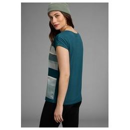 Shirtbluse Laura Scott, Damen, Gr. 48, blau (petrol, mint), Satin, Obermaterial: 100% Polyester. R&uuml;ckenteil: 95% Viskose, 5% Elasthan, gestreift, gl&auml;nzend, mehrfarbig, figurumspielend h&uuml;ftbedeckend, Rundhals, angeschnitten, Blusen, in modischem Streifen-Design