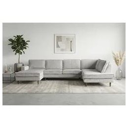 Wohnlandschaft Home Affaire "Pinto Skandi, 350 cm, U-Form, XXL, mit Ottomanen", silber grau, B:349cm H:89cm T:206cm, 100% Polyester, Sofas, Wohnlandschaft, mit Keder, Massivholzf&uuml;&szlig;e Eiche ger&auml;uchert, Wellenunterfederung