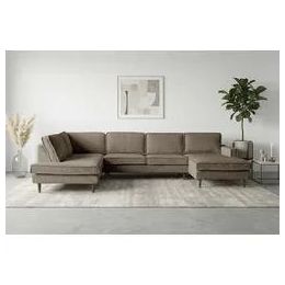 Wohnlandschaft Home Affaire "Pinto Skandi, 350 cm, U-Form, XXL, mit Ottomanen", braun, B:349cm H:89cm T:206cm, 100% Polyester, Sofas, Wohnlandschaft, mit Keder, Massivholzf&uuml;&szlig;e Eiche ger&auml;uchert, Wellenunterfederung