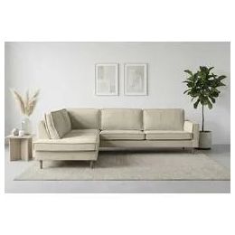 Ecksofa Home Affaire "Pinto Skandi, 290 cm, Chenille, Struktur, Ottomane links / rechts", creme, B:290cm H:89cm T:217cm, 100% Polyester, Sofas, Ecksofa, mit Keder, Massivholzf&uuml;&szlig;e Eiche ger&auml;uchert, Wellenunterfederung