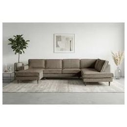Wohnlandschaft Home Affaire "Pinto Skandi, 350 cm, U-Form, XXL, mit Ottomanen", braun, B:349cm H:89cm T:206cm, 100% Polyester, Sofas, Wohnlandschaft, mit Keder, Massivholzf&uuml;&szlig;e Eiche ger&auml;uchert, Wellenunterfederung