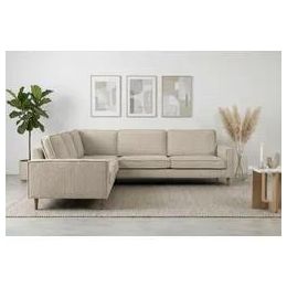 Ecksofa Home Affaire "Pinto Skandi, 290 cm, Chenille, Struktur, Ottomane links / rechts", creme, B:290cm H:89cm T:250cm, 100% Polyester, Sofas, Ecksofa, mit Keder, Massivholzf&uuml;&szlig;e Eiche ger&auml;uchert, Wellenunterfederung