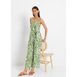 bonprix Jumpsuit aus flie&szlig;ender Viskose, gr&uuml;n, Gr.46, Trendy Jumpsuit mit modischem Druck und Bindeband in der Taille, verk&uuml;rztes Bein, aus Viskose
