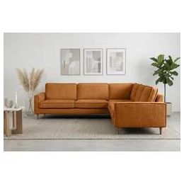 Ecksofa Home Affaire "Pinto Skandi, 290 cm, Chenille, Struktur, Ottomane links / rechts", orange (brick rot), B:290cm H:89cm T:250cm, 100% Polyester, Sofas, Ecksofa, mit Keder, Massivholzf&uuml;&szlig;e Eiche ger&auml;uchert, Wellenunterfederung